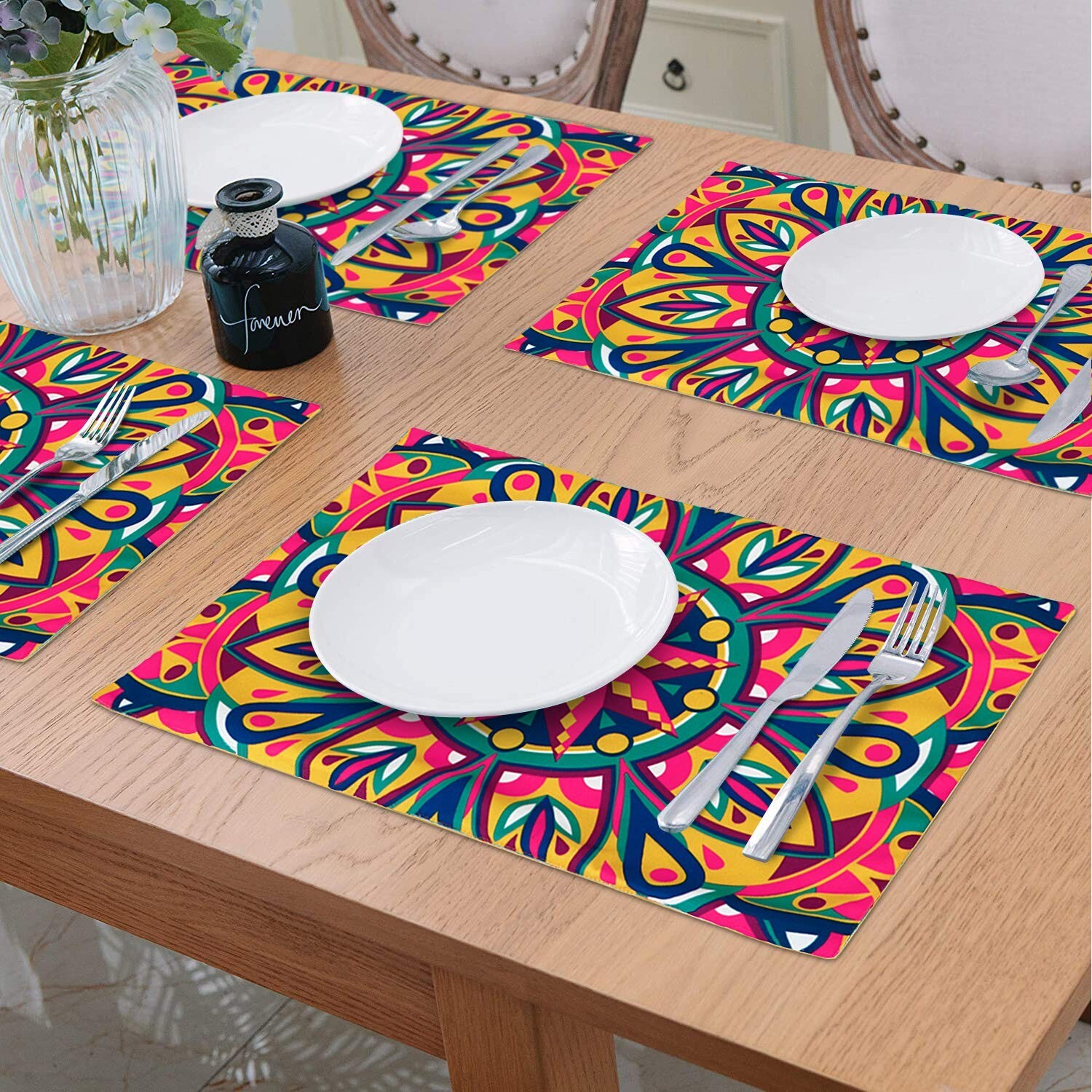 Poly Canvas Digital Printed Placemats 12x17 Inches Set of 6 - Mandala ...