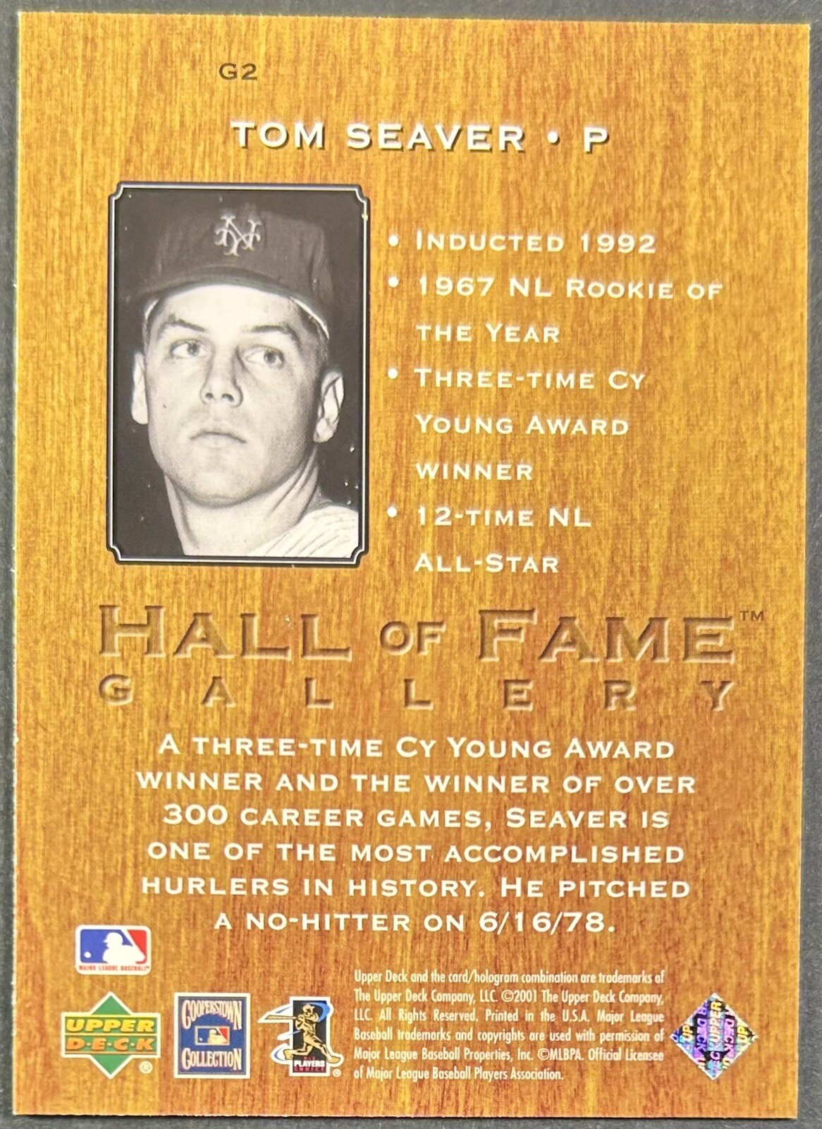 2001 Upper Deck Tom Seaver #G2 Hall of Fame Gallery New York Mets | eBay