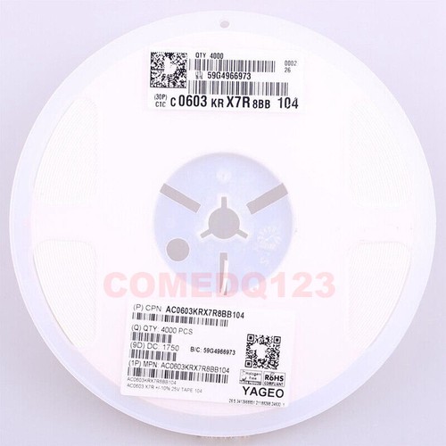 200PCS 0603 100nF 25V X7R ±10% AC0603KRX7R8BB104 Ceramic Capacitor MLCC ...