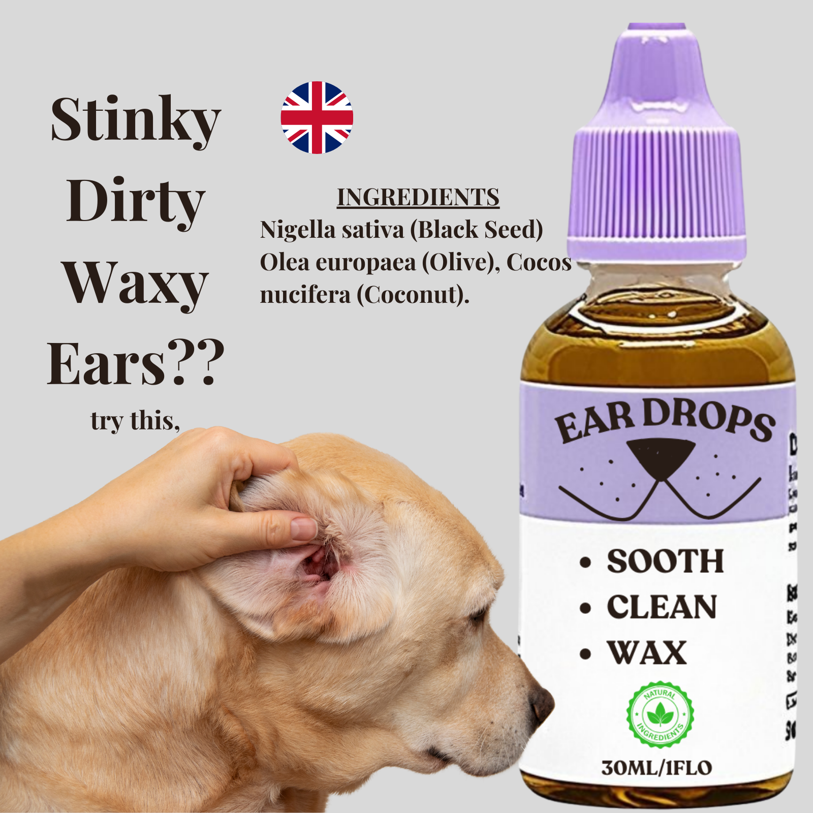 DOGS EAR CLEANER FOR STINKY WAXY DIRTY BROWN STUFF IN PETS EARS. | eBay UK