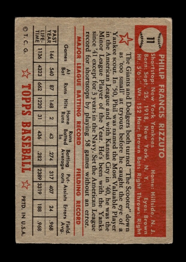 1952 Topps Set-Break # 11 Phil Rizzuto VG-VGEX *GMCARDS* | eBay