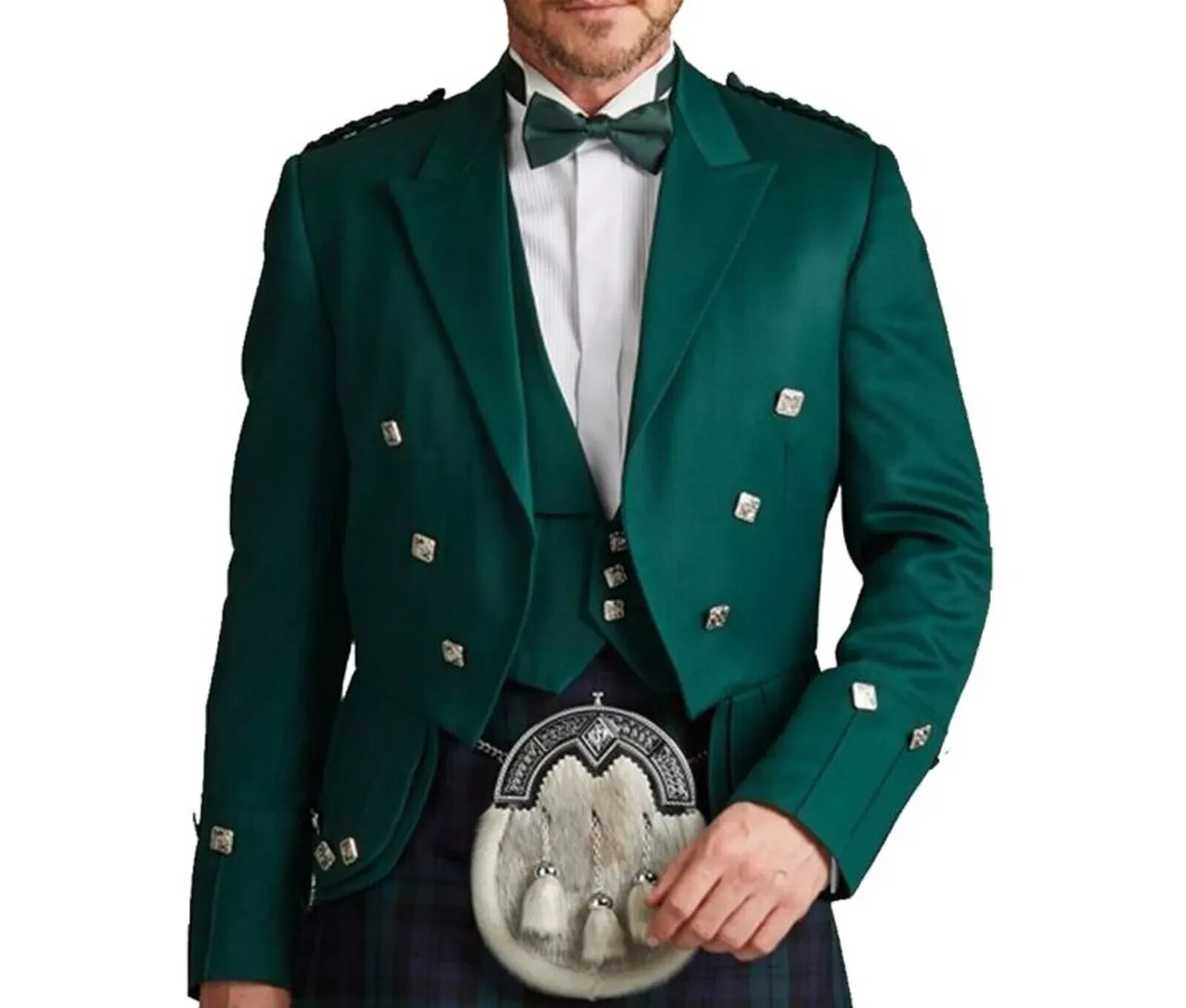 Scottish Handmade Men's Green Wool Regulation Doublet Kilt Jacket With ...