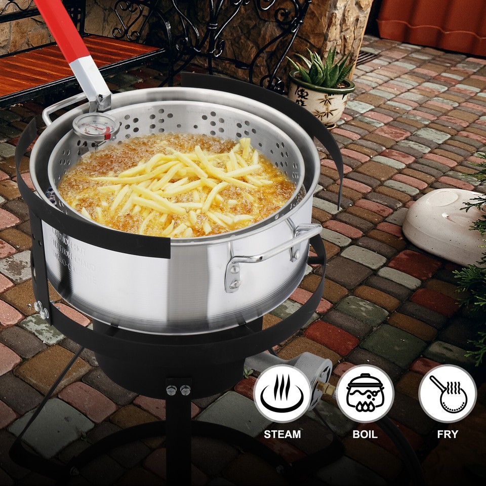 10qt 55,000 BTU Fryer Strainer Basket Aluminum Pot for Fish Fry Chicken ...