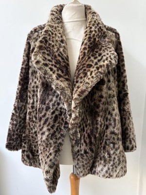 Zara Faux Fur Leopard Print Thigh Length Jacket Coat Xmas Party Small S ...