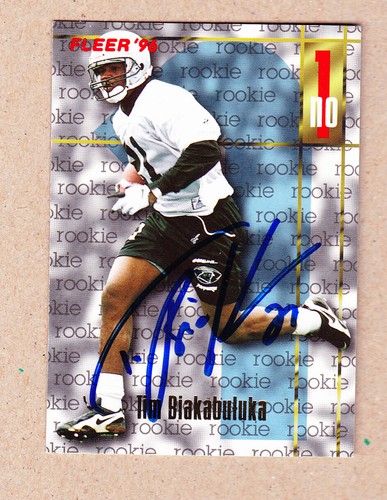 Tim Biakabutuka signed 1996 Fleer #1 Rookie FB card #144-Carolina ...