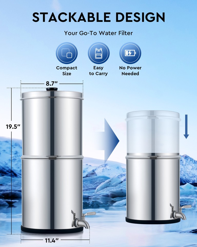 CO-Z 2.25 Gallons Gravity-Fed Water Filter System & Water Filter ...