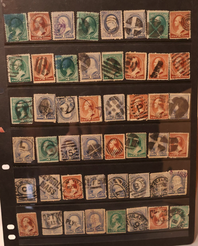 US classics 1880s fancy cancel POSTAGE STAMPS PAGE LOT OF 48 USED 1/2 ...