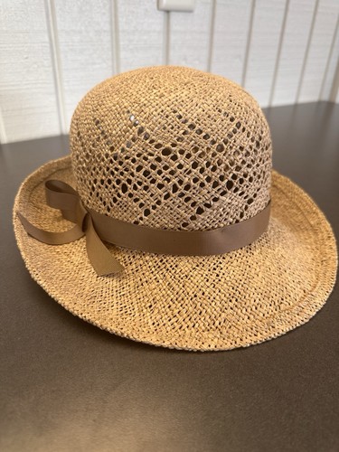DPC Dorfman Pacific Beige Woven 100% Straw Sun Bucket Ribbon Hat Women ...