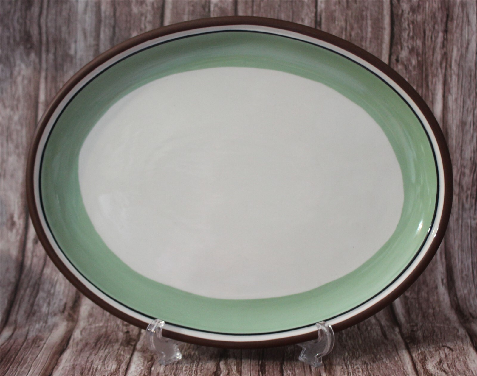 DANSK Stacking Stripe Platter Pistachio Green Band Brown Trim Retro | eBay