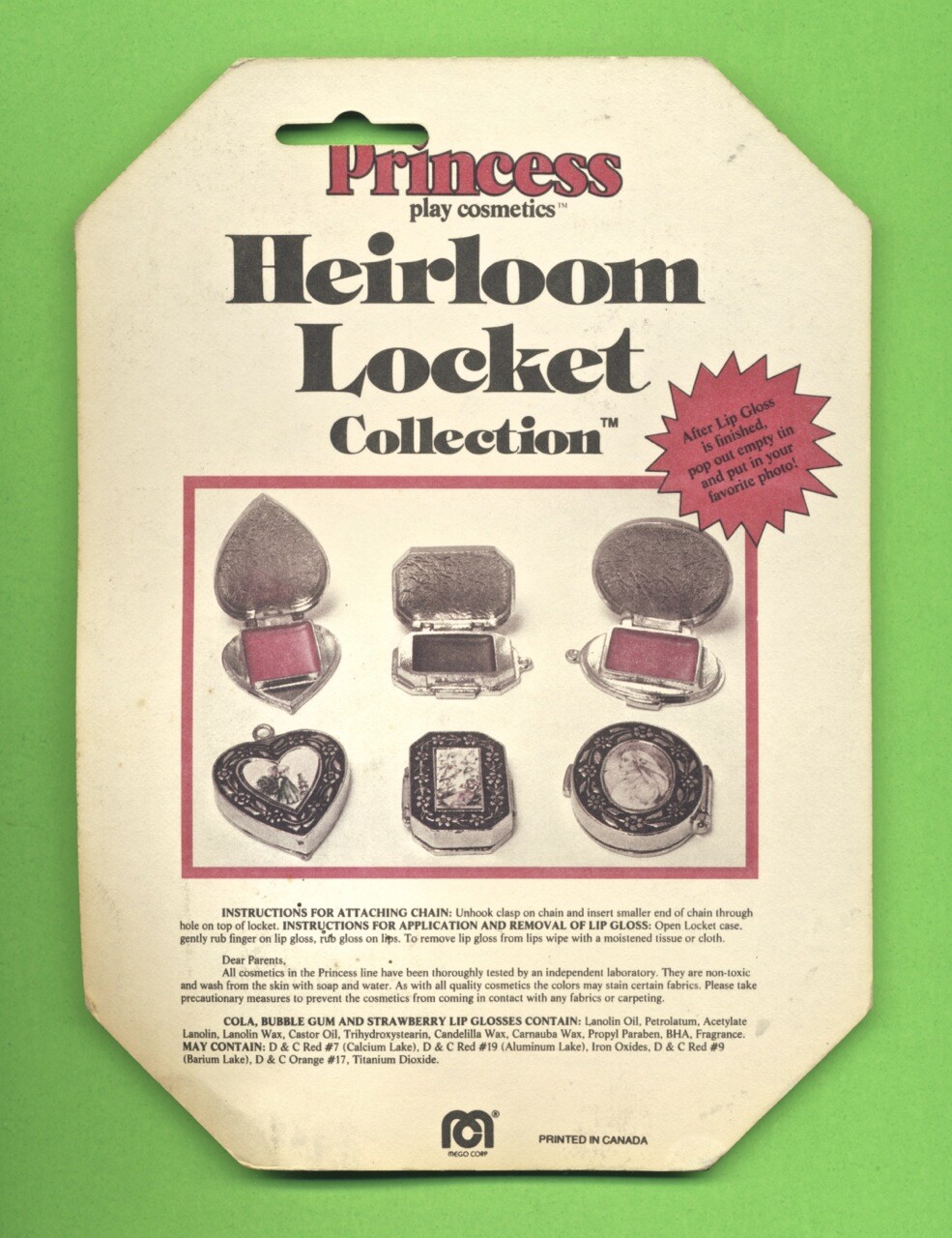 1981 MEGO Princess HEIRLOOM LOCKET Collection w/ Cola Lip Gloss MINT ON ...