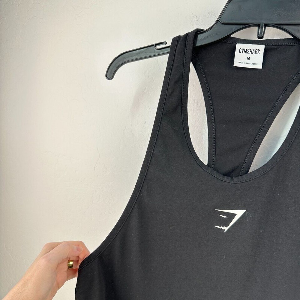 Gymshark 2.0 Stringer Tank Top Womens Medium Black White Stretch Gym ...