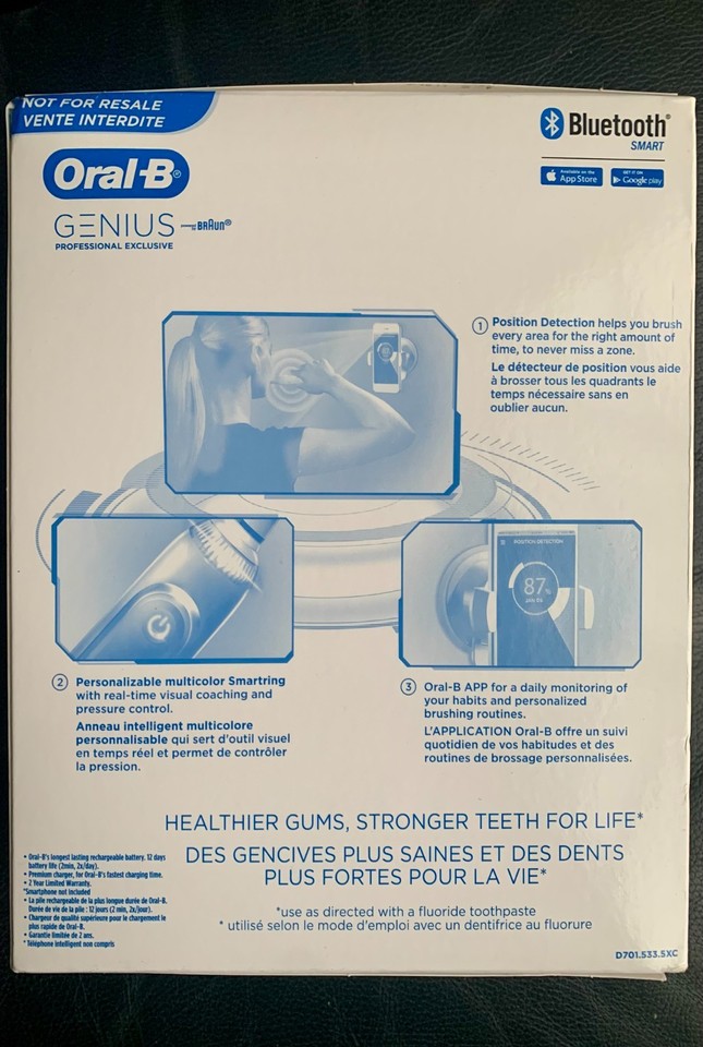 Oral-B Genius Pro Electric Toothbrush Bluetooth 5 Modes 3 Heads Case 2Y ...