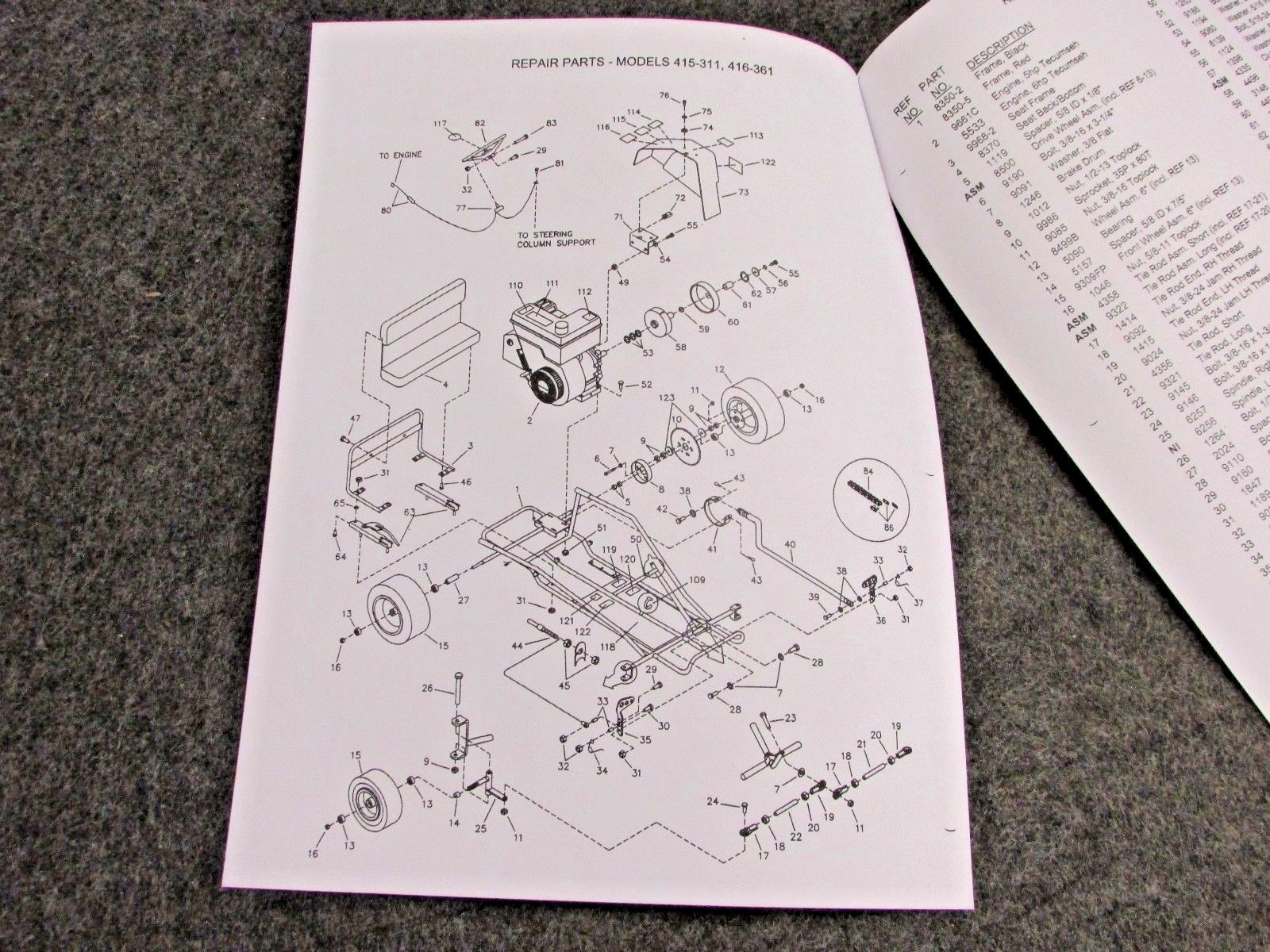 MANCO MODEL 415-311 416-361 GO KART PARTS LIST OPERATORS MANUAL CART | eBay