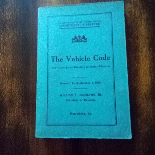 Pennsylvania Vehicle Code Book 1939 Department Of Revenue | eBay