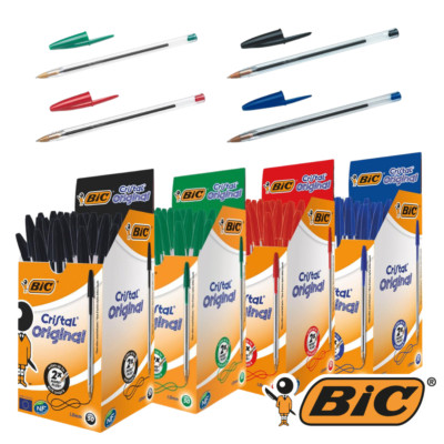 BIC Cristal Original Ballpoint Pens Black Blue Red Green 1.0mm Box of ...