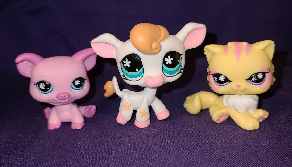 LITTLEST PET SHOP LPS SPRING TRIO SET #876 PIG #877 COW #878 CAT Flower ...