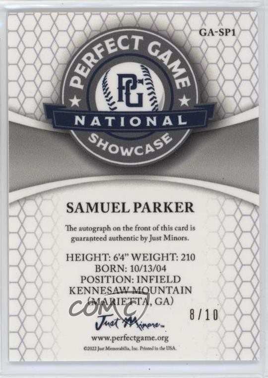 2022 Leaf Perfect Game National Showcase Lime Green /10 Samuel Parker ...