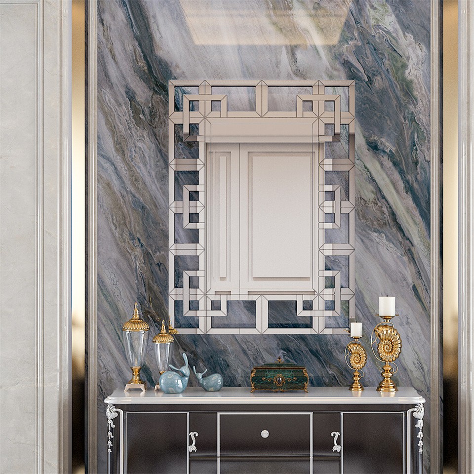 Large Rectangle/Round Decorative Wall Mirror Silver Polished Art ...