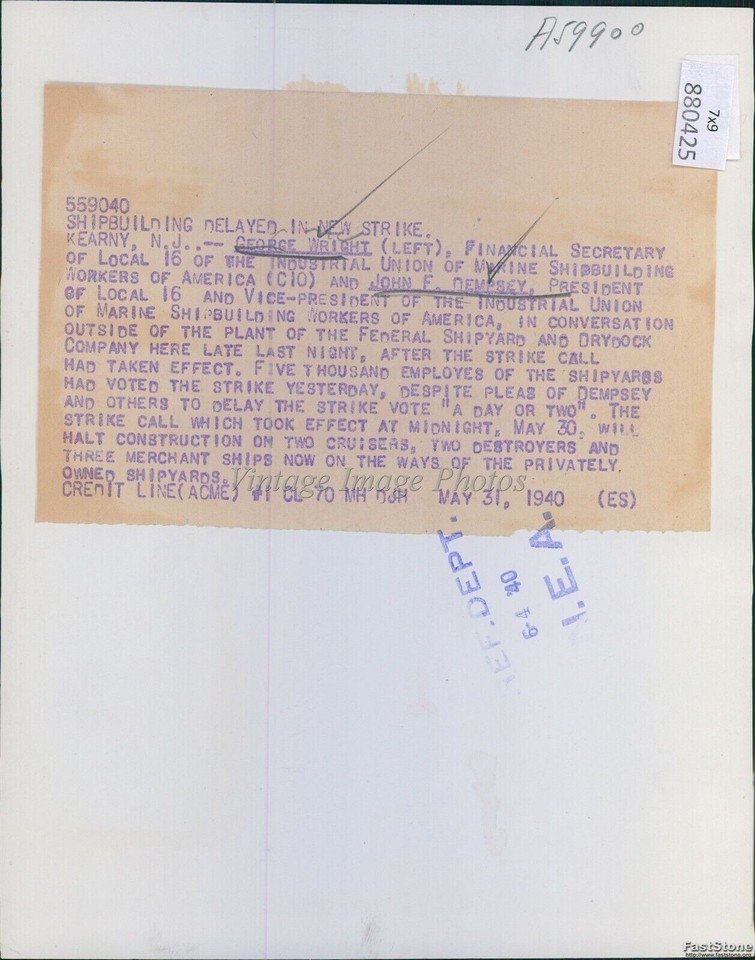 1940 Photo Cio Sect'Y George Wright John Dempsey Nj Shipyard Strike ...