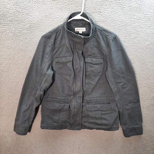 Merona Jacket Womens Medium Gray Duck Canvas Utility Army Workwear Barn ...