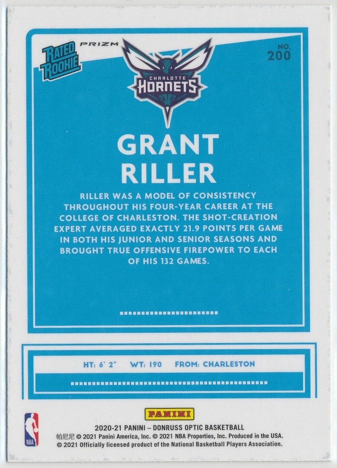 Grant Riller - Charlotte Hornets - PURPLE SHOCK - 2021 Donruss Optic ...