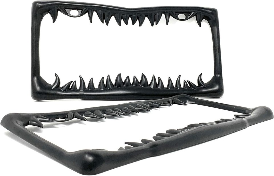 Shark Tooth License Plate Frame (Black Painted Metal) with Screws Caps ...