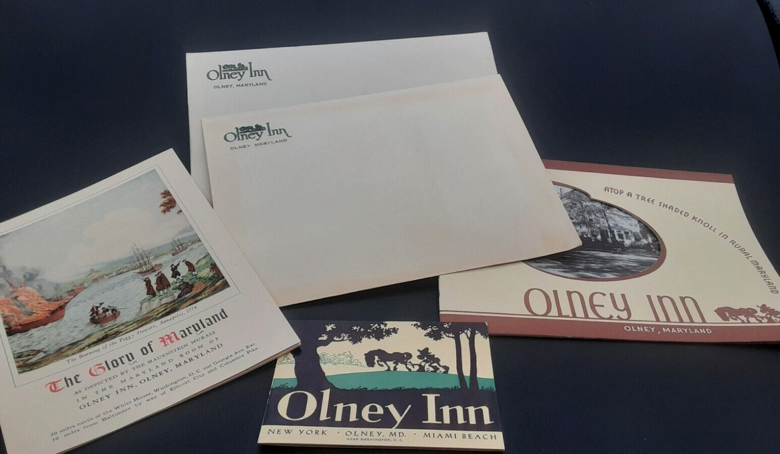 Olney Inn Restaurant BROCHURES Maryland 1939 Envelope advertising Lot ...