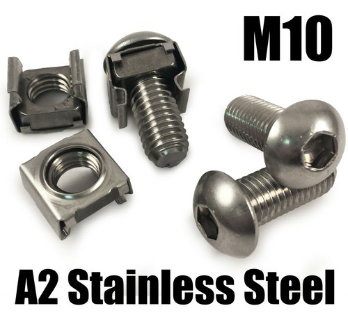 M10 A2 Stainless Steel Cage Clip Nuts & Button Screw Server Rack Mount ...