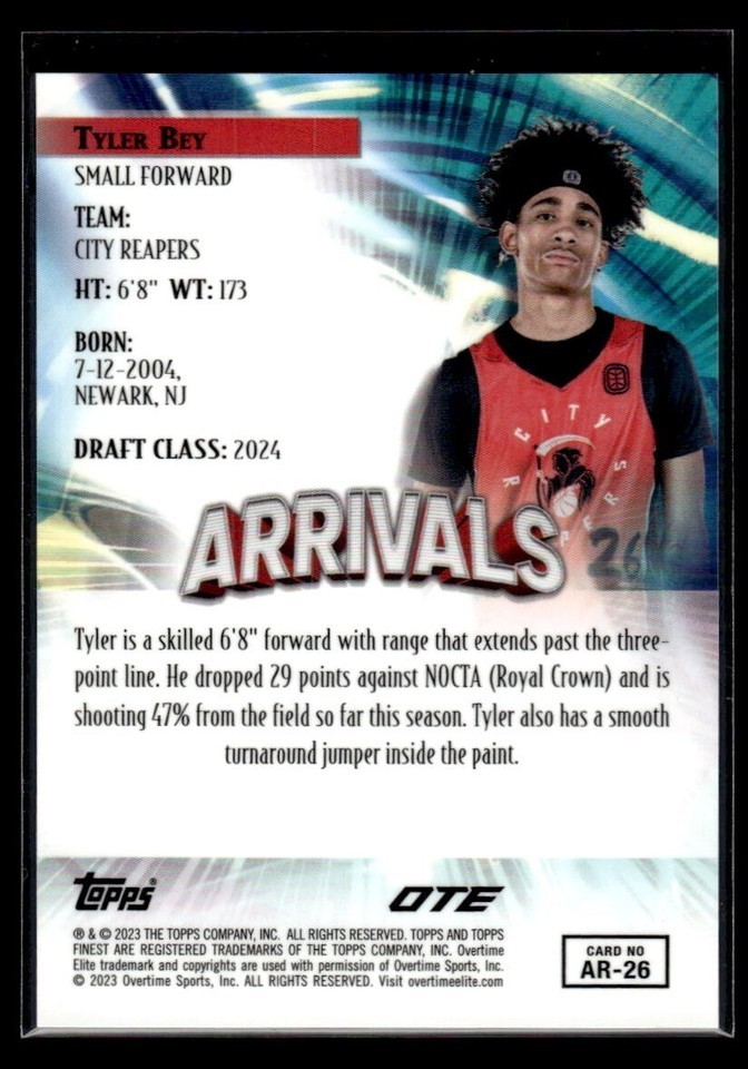 2022-23 Topps Finest OTE Tyler Bey #AR-26 Rookie Gold RayWave Refractor ...