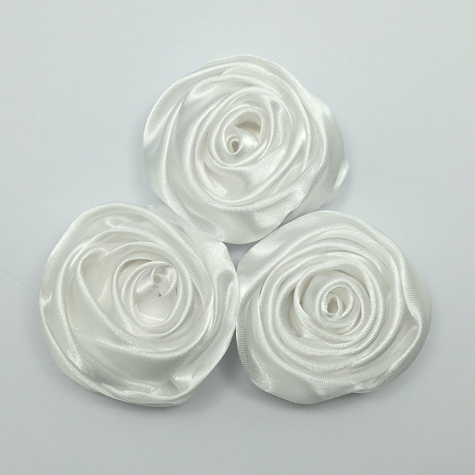 Lot 50pc White 50mm 2" Satin Ribbon Rose Flowers DIY Wedding Bouquet ...