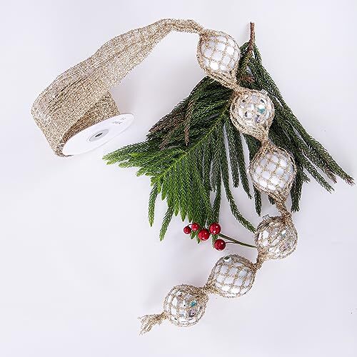 Brown Fall Stretchable Mesh Glitter Metallic Wired Ribbon Wide 2.5" to ...