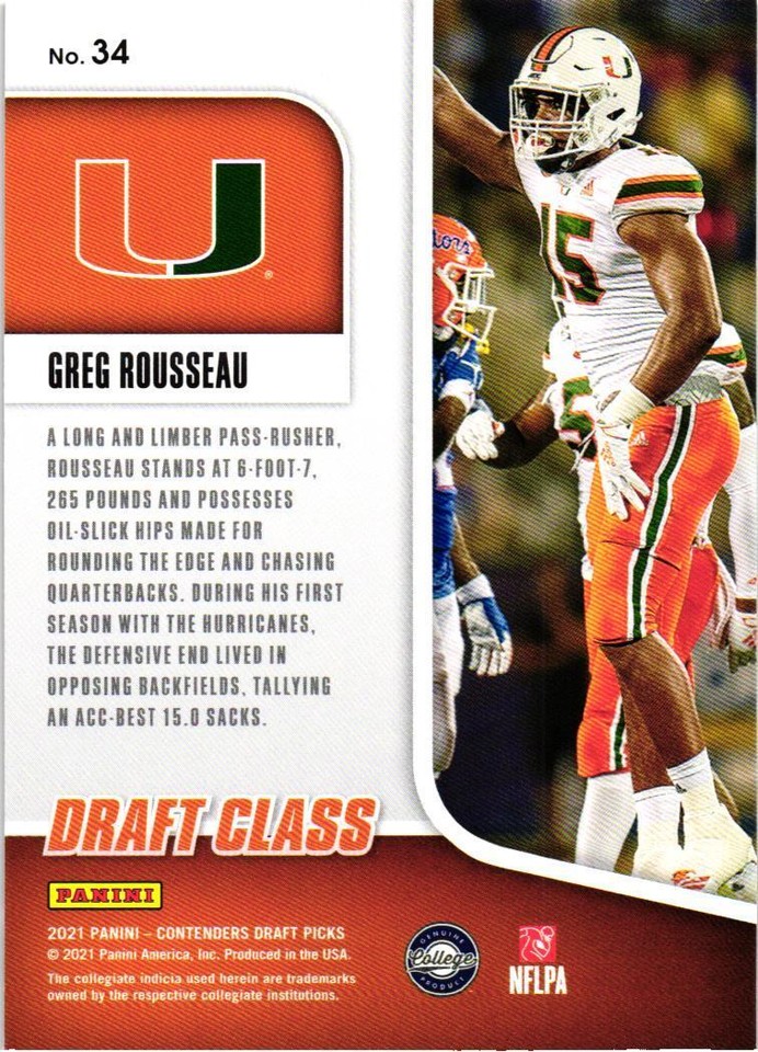2021 Panini Contenders Draft Picks #34 Greg Rousseau Draft Class | eBay