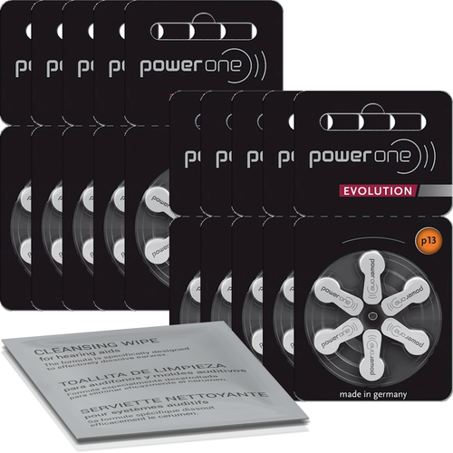 60 piles pour appareils auditifs Power One Evolution avec chiffon de ...