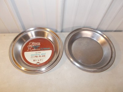 2 Stainless Pie Pans No Drip Edge Juice Catcher Rim 10.5”x1.5” NEW ...