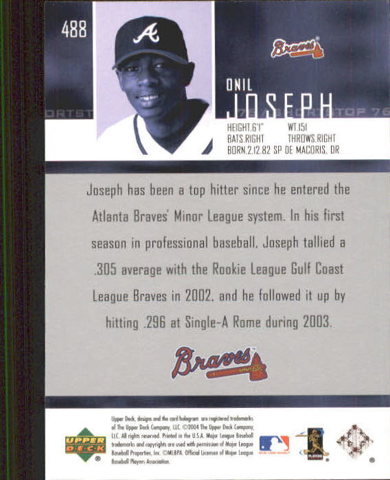 2004 Upper Deck Atlanta Braves Baseball Card #488 Onil Joseph SR Rookie ...