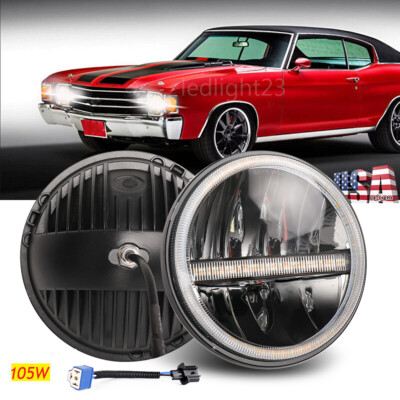 Black 7" inch Led Round Headlight 1pc HI-LO Fit Chevy Chevelle SS 1971 ...