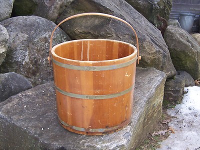 Very Large Vintage Wooden Bucket Wood Bail | eBay