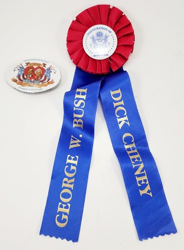 VTG PRESIDENT GEORGE W BUSH DICK CHENEY INAUGURATION RIBBON ROSETTE ...