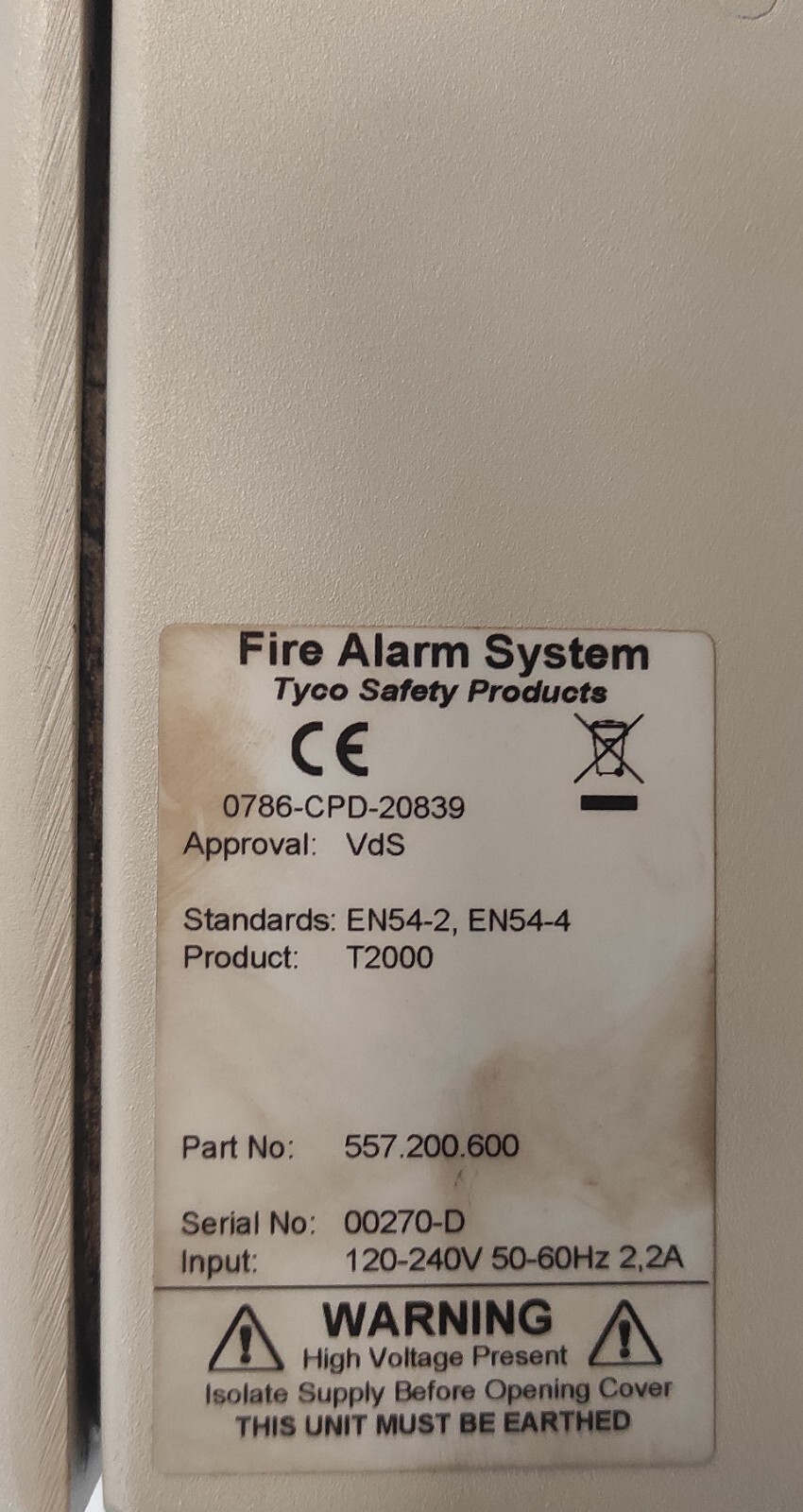 Tyco T2000 Fire Alarm Main Control Panel Part Number 557.200.600 *New ...