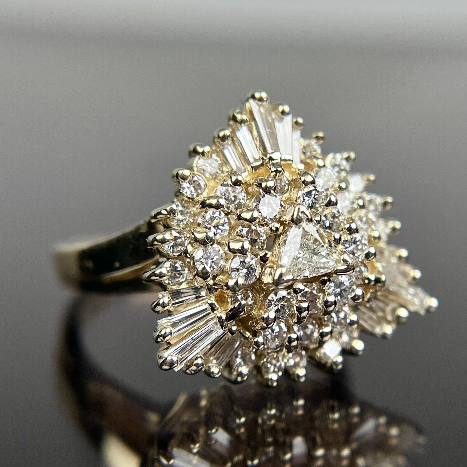 14k Baguette Trillion Round Diamond Cluster Triple Ha… - Gem