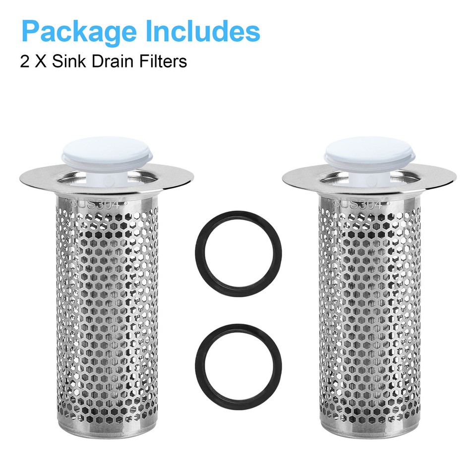 2PCS Bathroom Filters Sink Plug Hair Catcher Strainers Stainless Steel ...