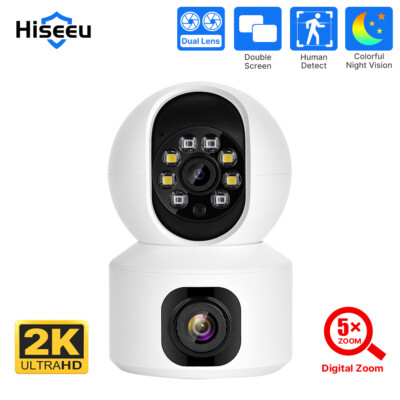 Hiseeu PTZ Wifi Security Camera 2MP+2MP Dual Lens Indoor Home IP Night ...