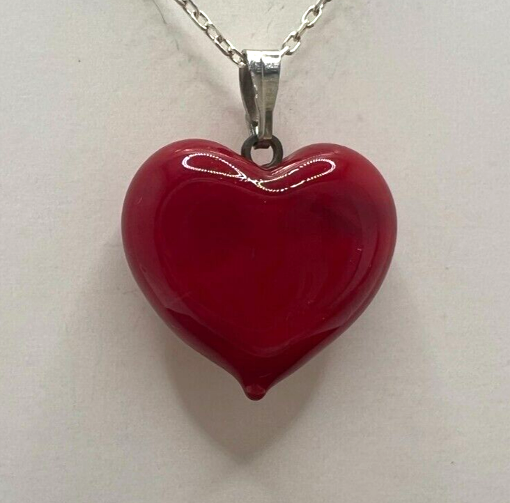 Murano Glass Handcrafted Lovely Red Heart Pendant & 925 Sterling Silver ...
