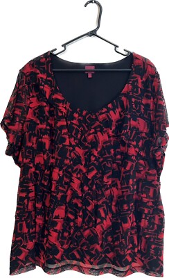 212 Collection Blouse Red And Black Sheer With Lining Size 3X ...