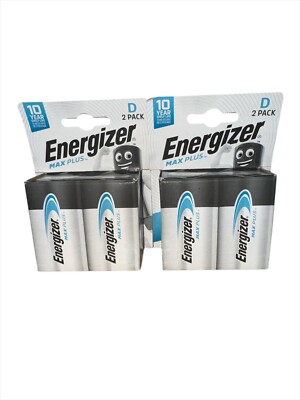 Energizer Max Plus D Batteries Alkaline 1.5v 2 x Packs Of 2 10yr Shelf ...
