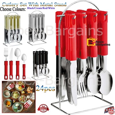 24pcs Stainless Steel Metal Cutlery Dinner Set Table Spoon Fork ...