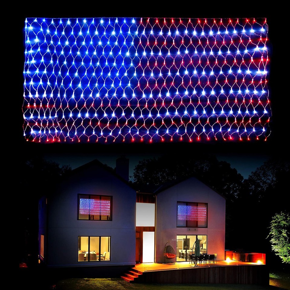 American Flag String Lights, Waterproof 420 LED USA Flag Net Light 24V ...