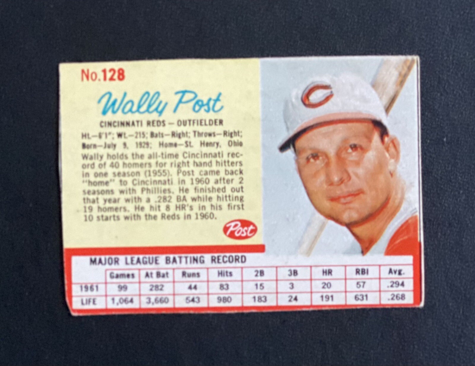 1962 Post Cereal #128 Wally Post Cincinnati Reds | eBay