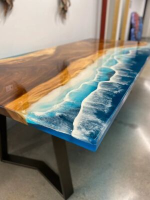 River Ocean counter Top Blue Epoxy Resin Table Walnut Wood Table Custom ...