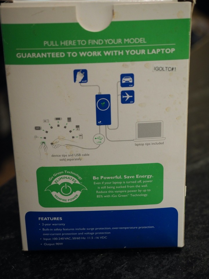 iGo Green Universal Laptop Travel Charger 90W (PS00133-2007) with 8 ...